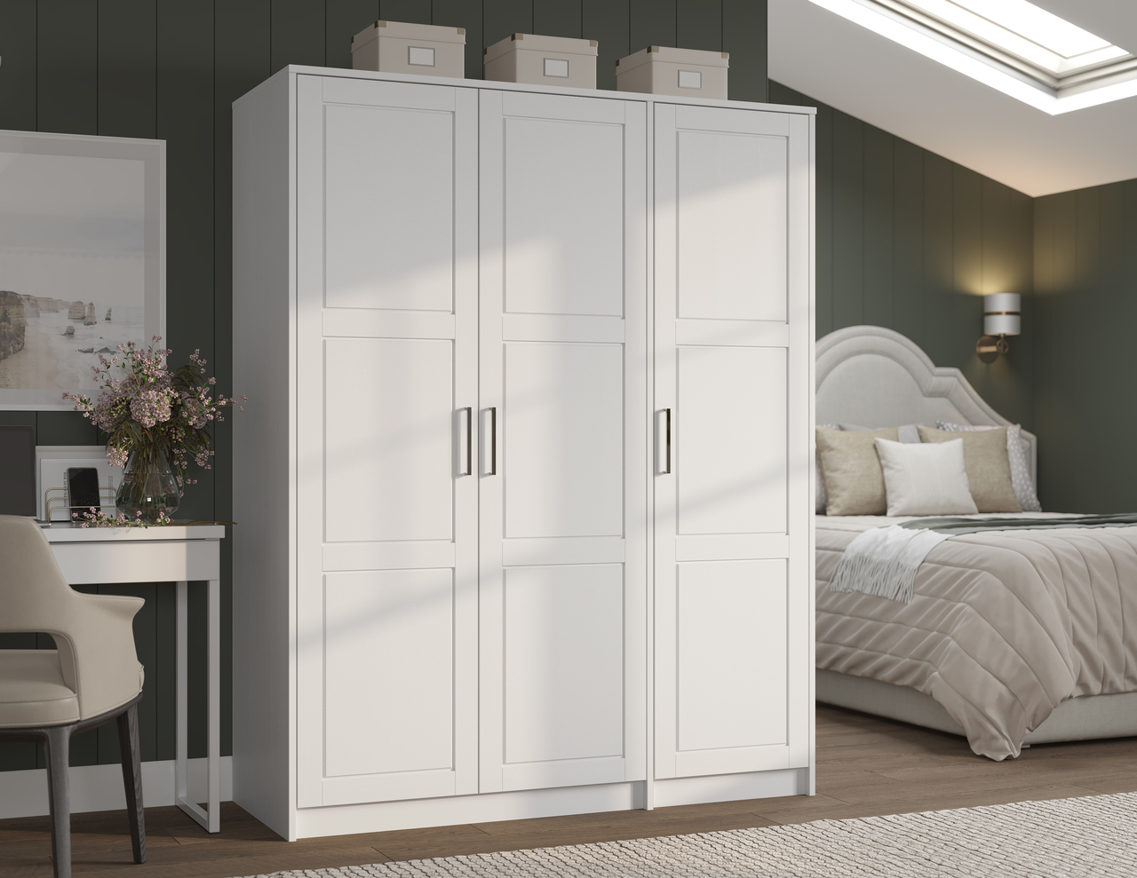 Urban 3-Door Wardrobe Armoire with Raised Panel Doors In White by ...
