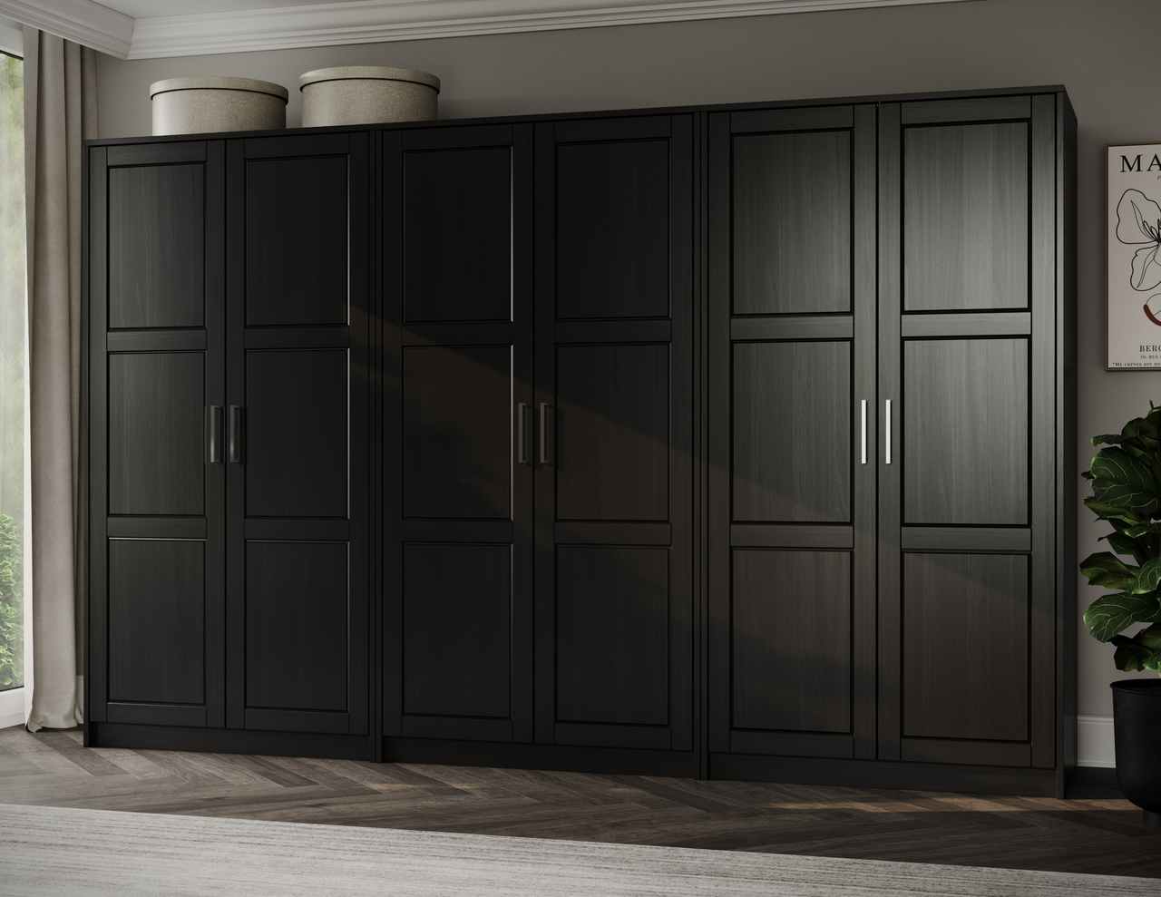 Urban 6-Door Wardrobe with Raised Panel Doors In Black by Palace ...
