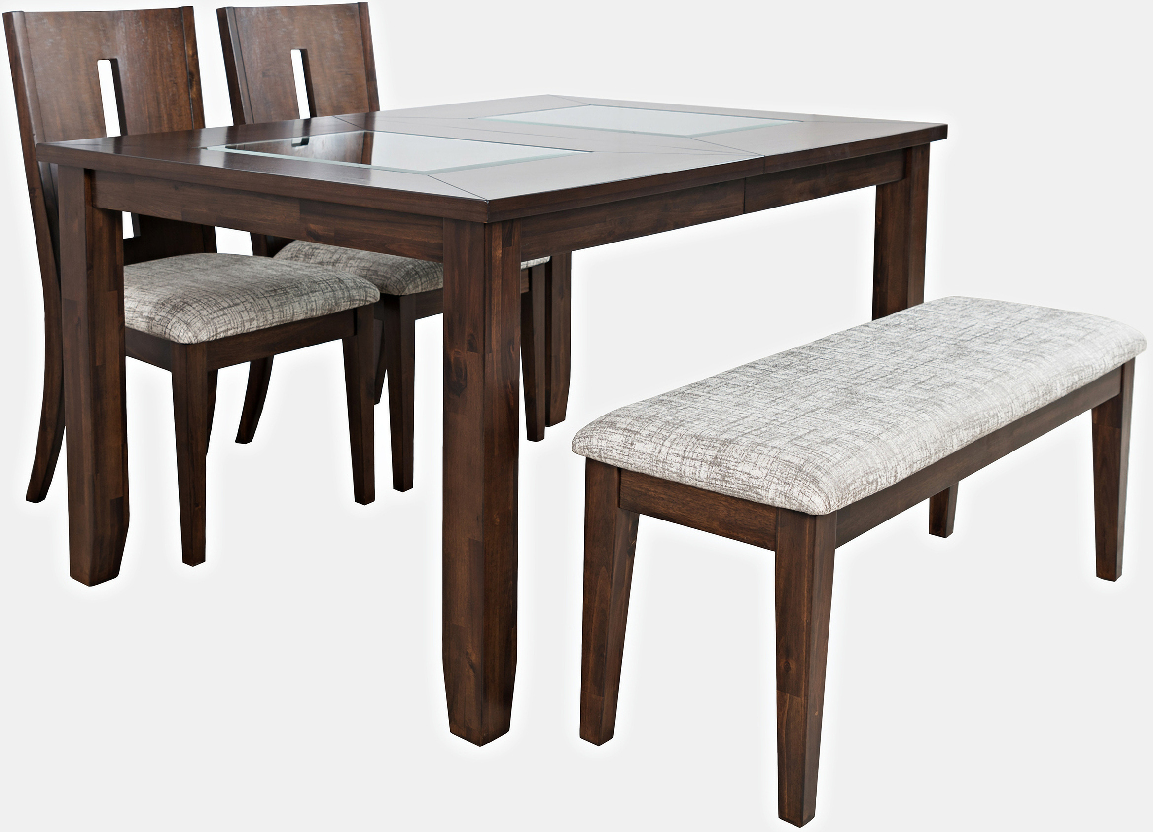 Urban Icon 66 Inch 4 Piece Dining Set with Upholstered Chairs and Bench In Merlot by Jofran ...