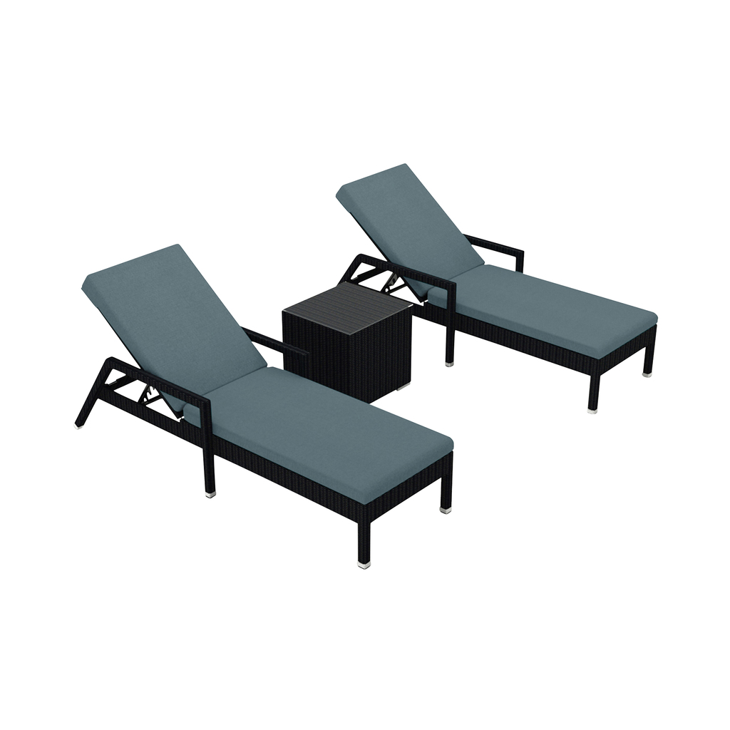 Urbana 3 Piece Reclining Chaise Lounge Set In Cast Lagoon and Coffee ...