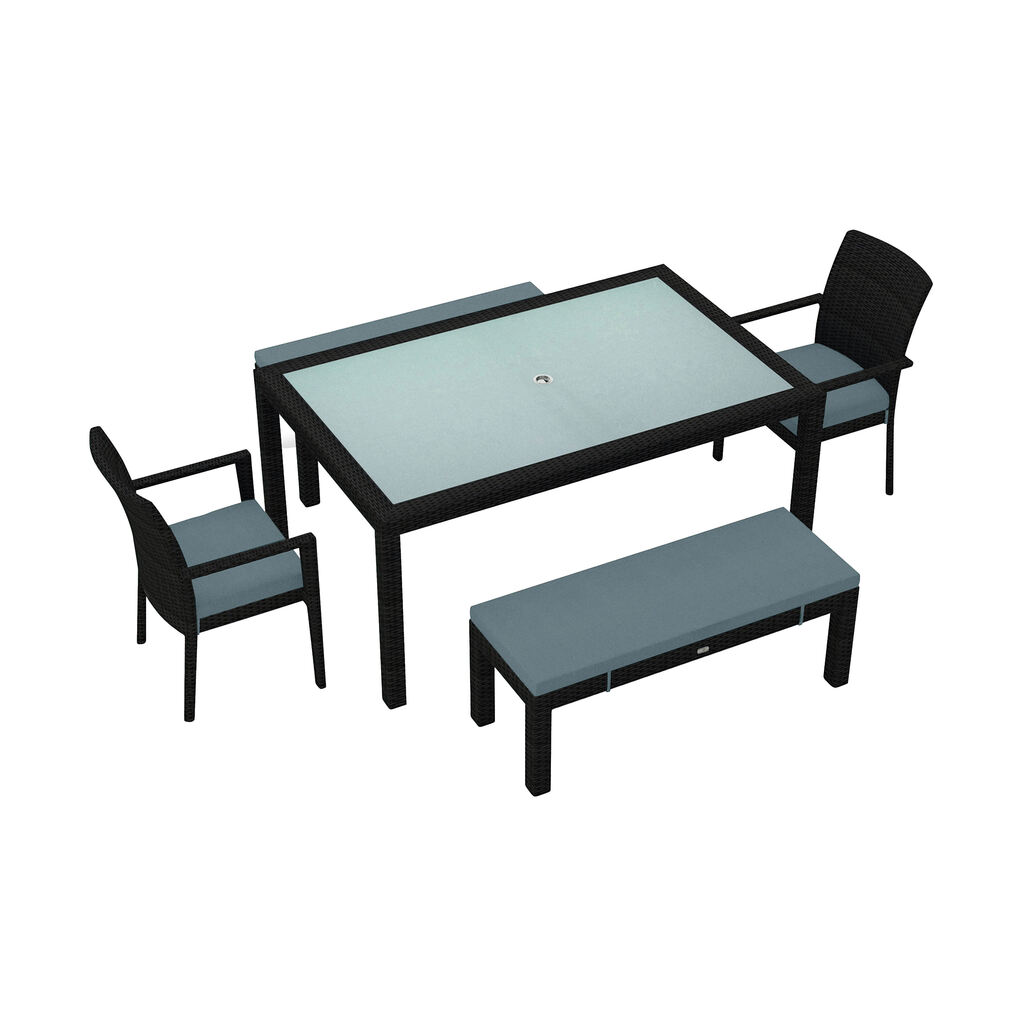Urbana 5 Piece 6-Seat Bench Dining Set In Cast Lagoon and Coffee Bean ...