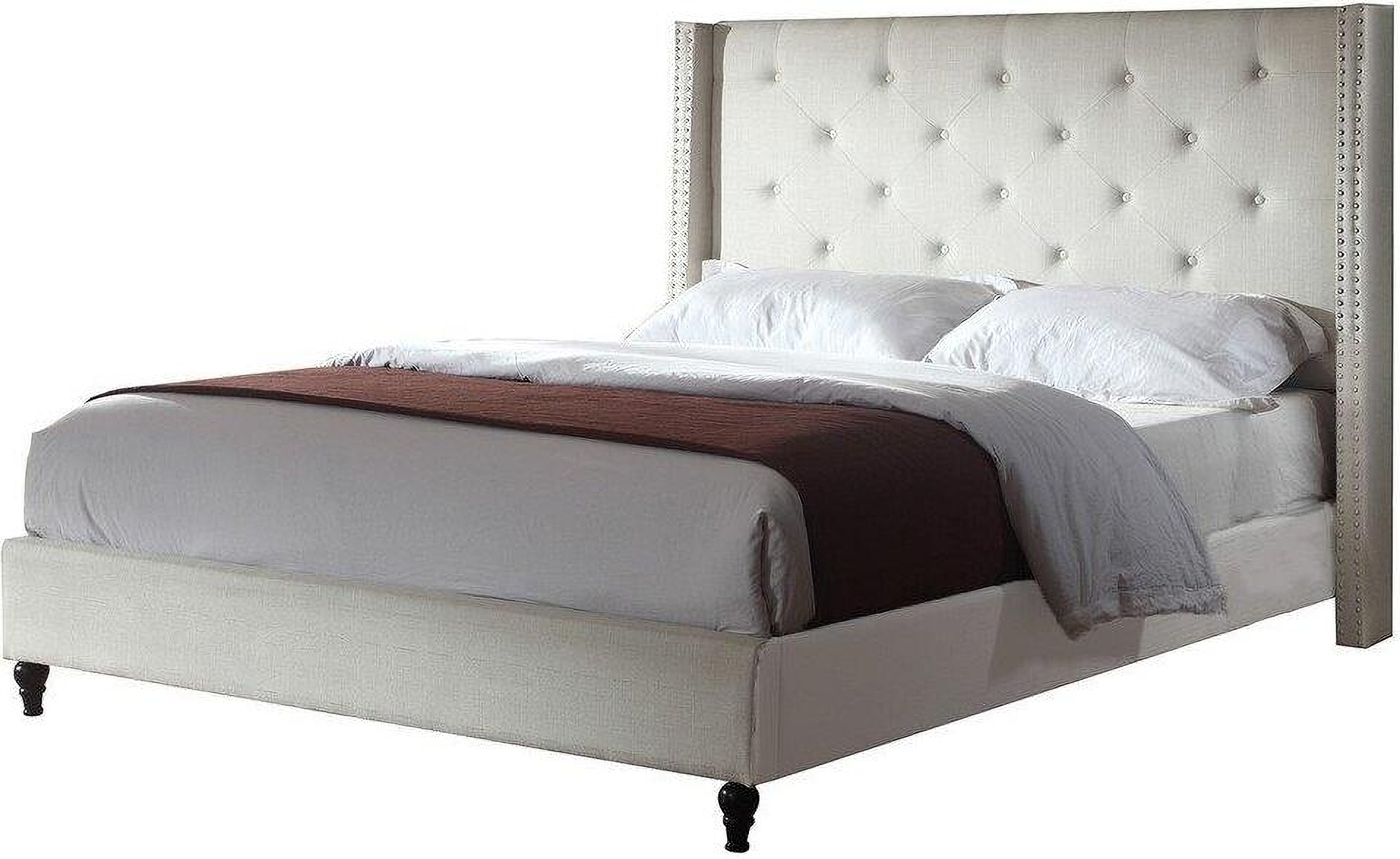 Valentina Fabric Upholstered Wingback Queen Platform Bed In Beige by ...