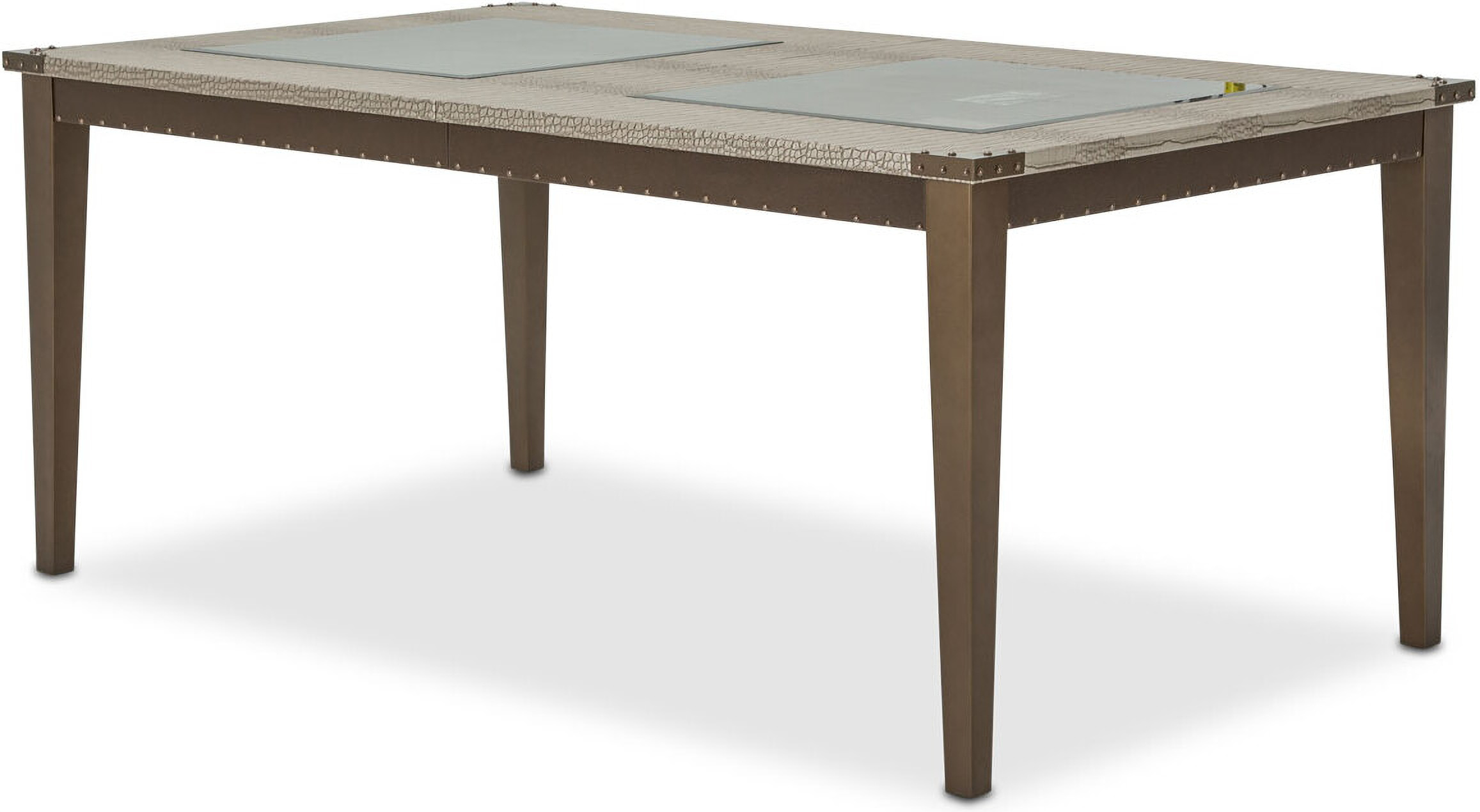Valise 4 Leg Rectangular Dining Table With Glass Inserts In Amazon Tan ...