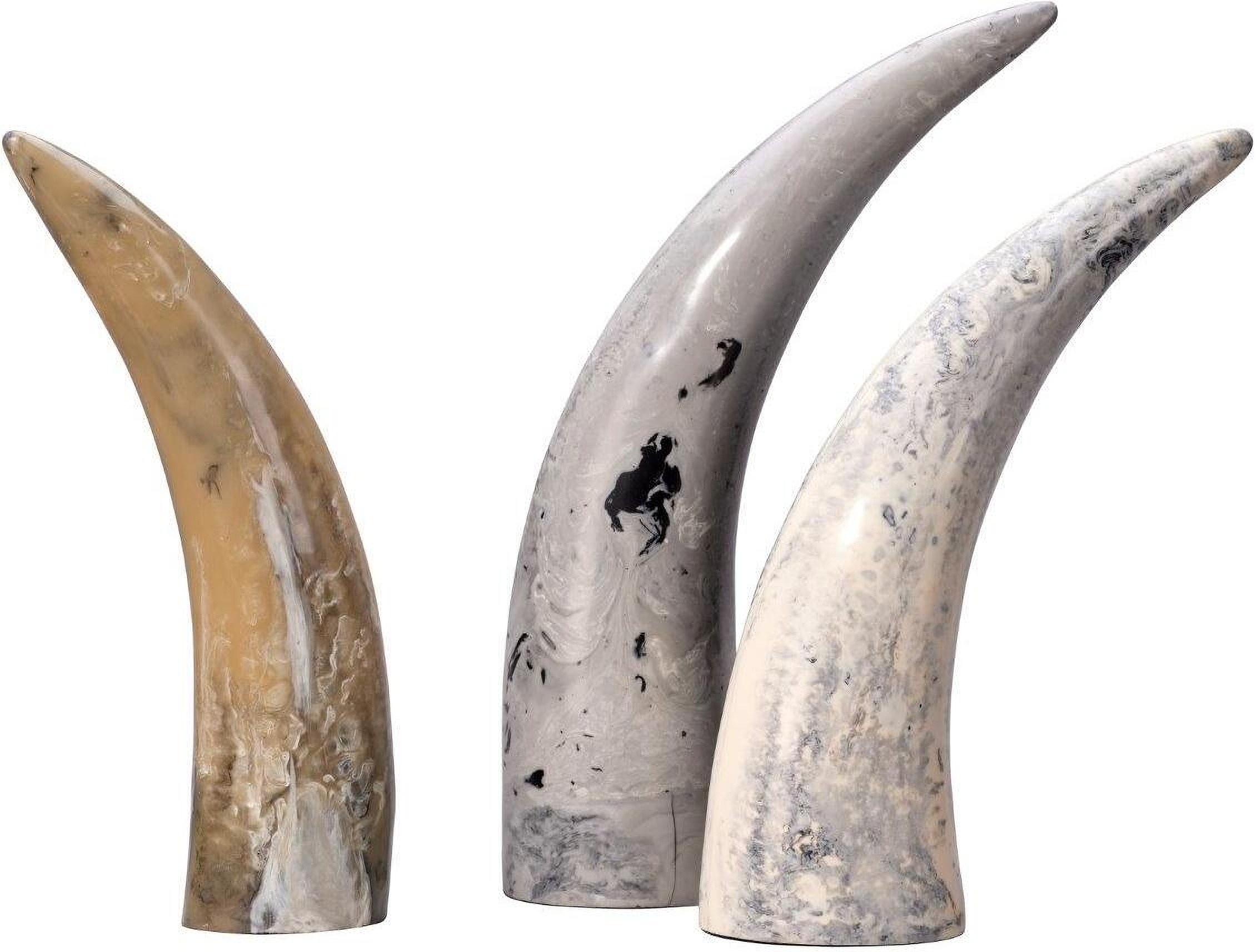 Varigated Horn Decorative Objects Set of 3 In Grey and Cream by Jamie ...