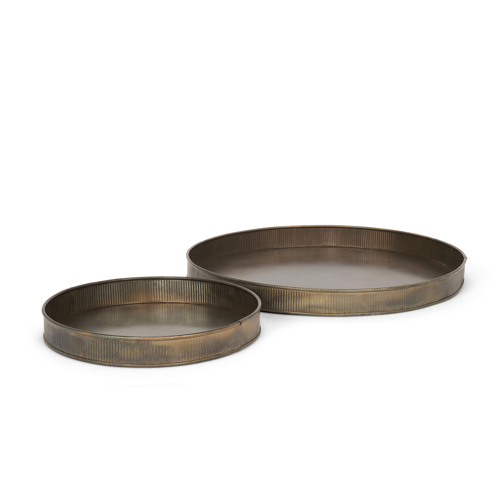 Varun Metal Round Tray Set of 2 In Antiqued Brass by Mercana ...
