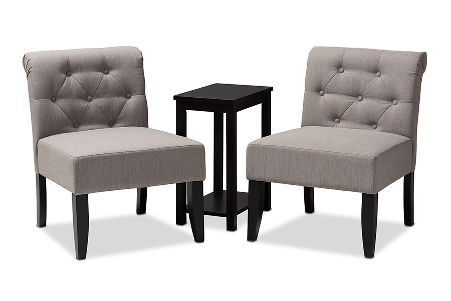 Veda Transitional 3-Piece Dark Gray Fabric Upholstered And Black ...