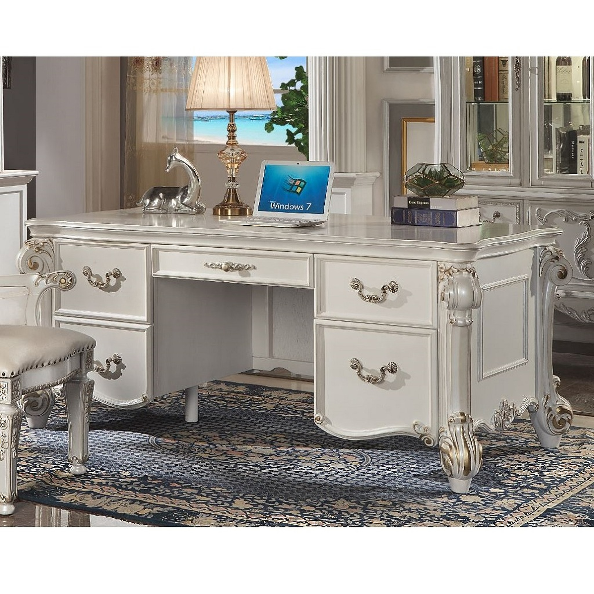 Vendome Executive Writing Desk In Antique Pearl by ACME 1StopBedrooms