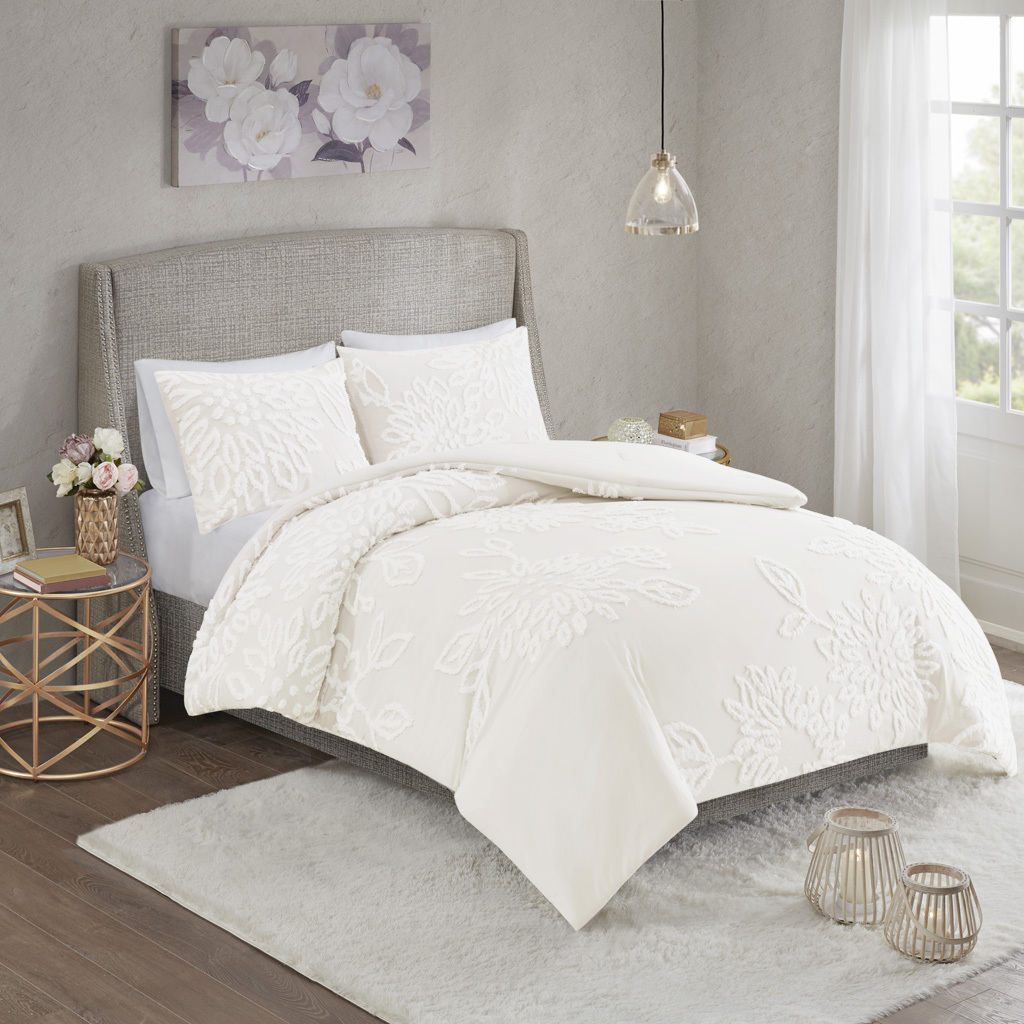Veronica 3 Piece Tufted Cotton Chenille Floral King/Cal King Comforter ...