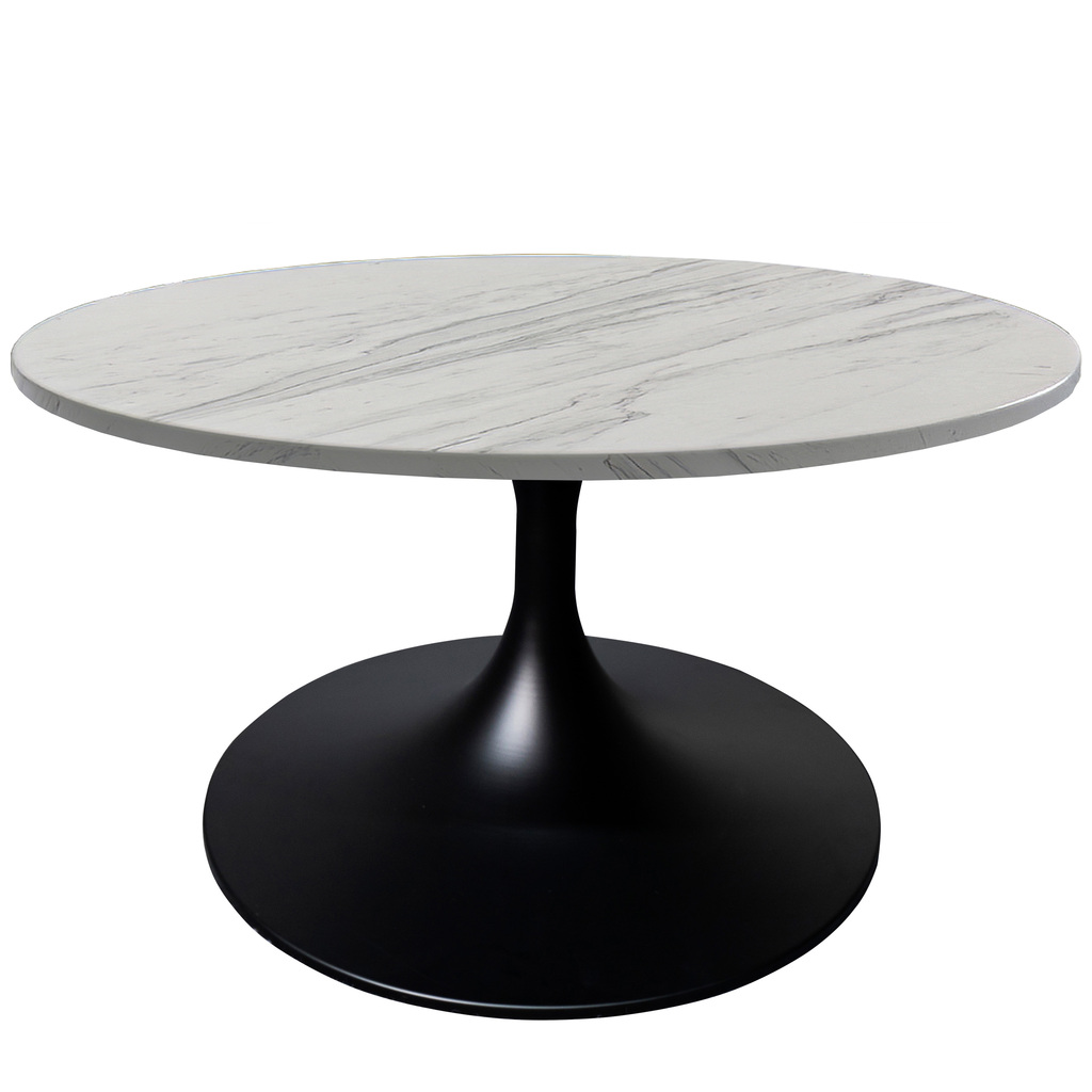 Verve Coffee Table with Black Base and 27 Inch Round White Marble ...