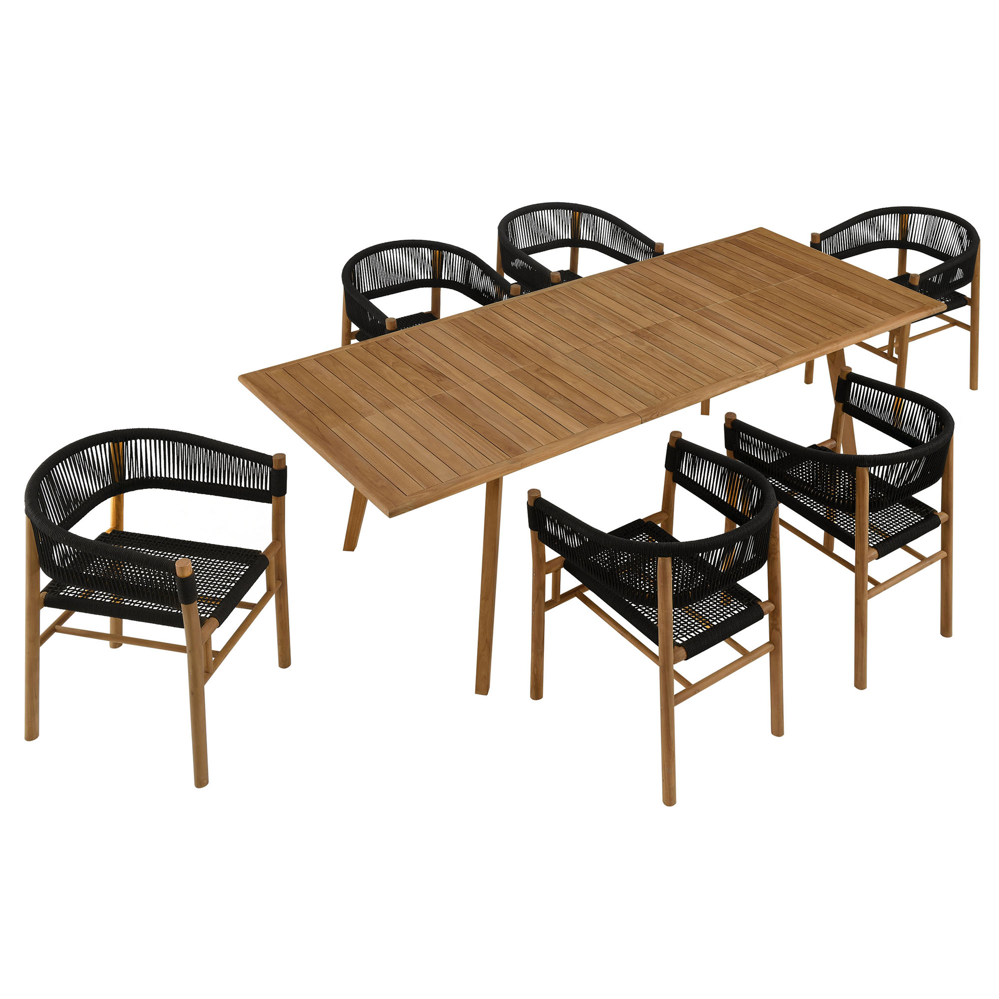 Vienna 7-Piece Outdoor Patio Teak and Rope Dining Set with Curved-Back ...