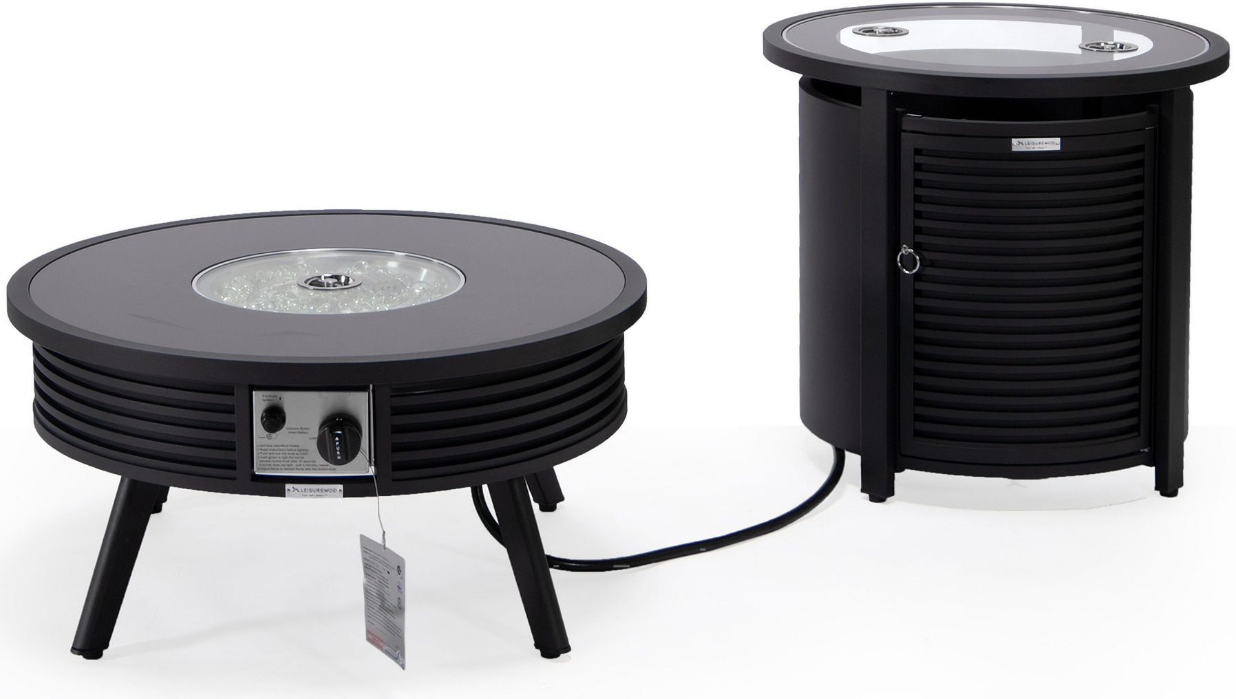 Walbrooke Patio Round Fire Pit and Tank Holder Slat Design In Black by ...