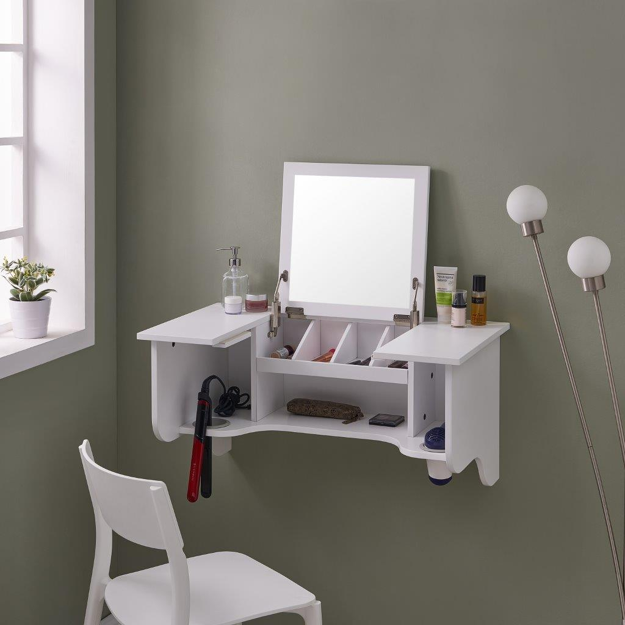 Wall Mount Transitional Style Ledge With Vanity Mirror In White by SEI ...