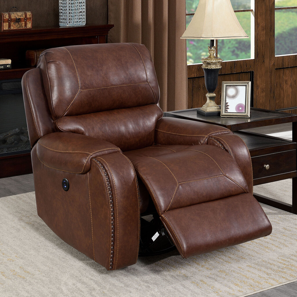 Walter Power Recliner In Brown - 1StopBedrooms