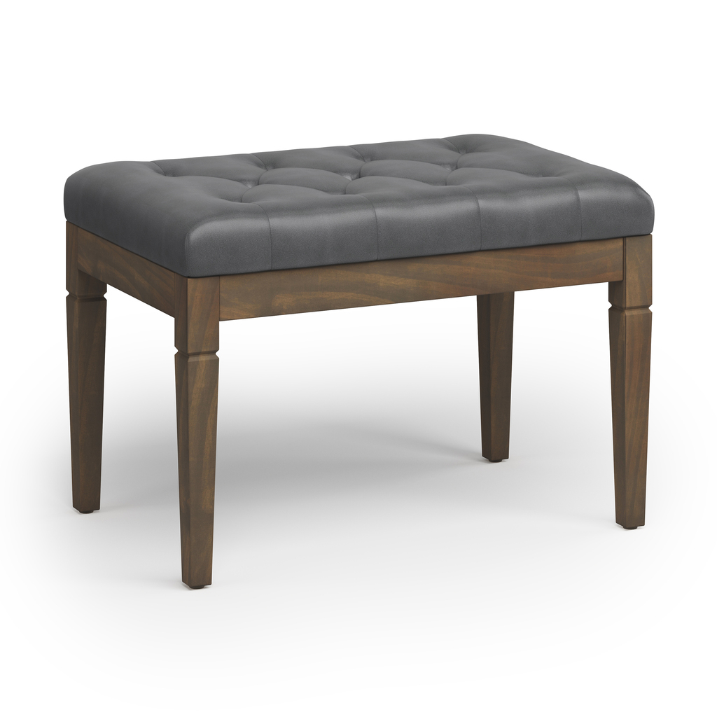 Waverly Solid Wood Small Tufted Ottoman Bench In Stone Grey by Simpli ...
