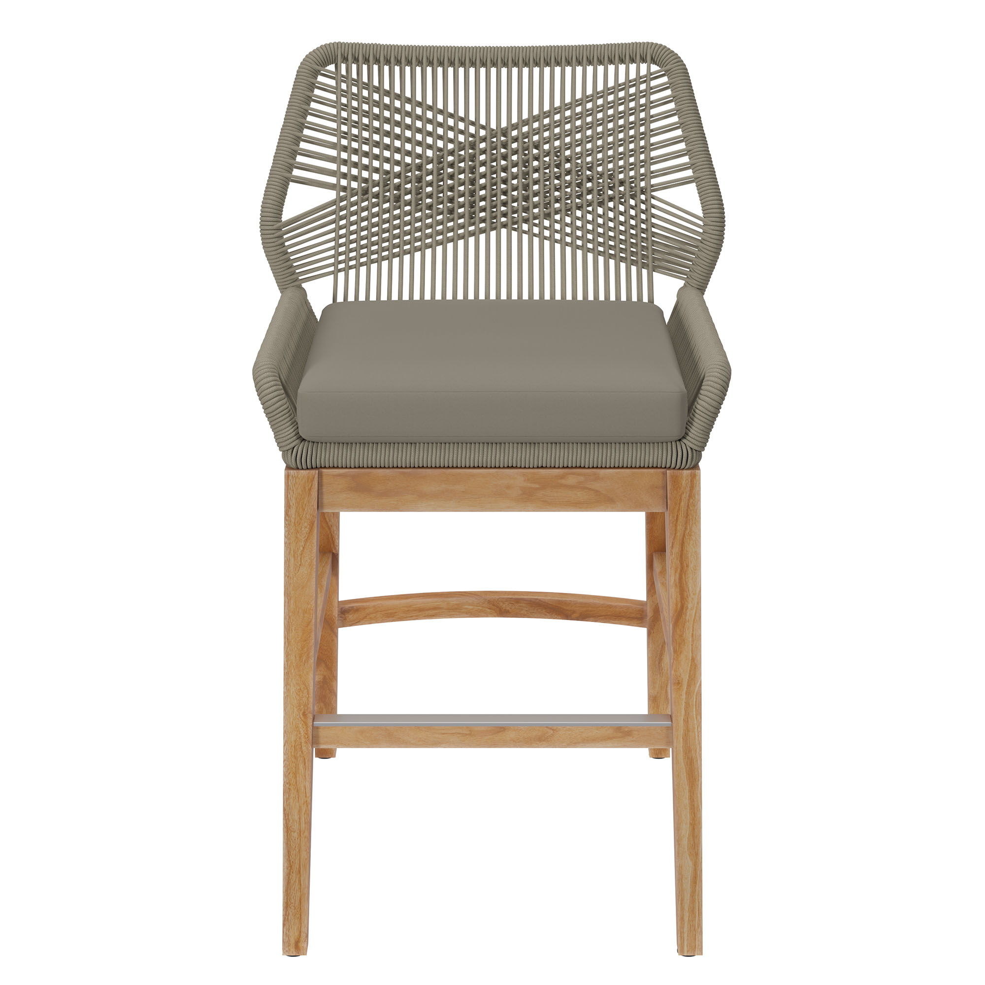 Wellspring Outdoor Patio Teak and Rope Counter Stool In Light Gray and ...