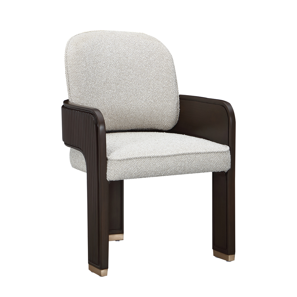West Kensington Dining Arm Chair In Buff and Medium Espresso by Michael Amini | 1StopBedrooms