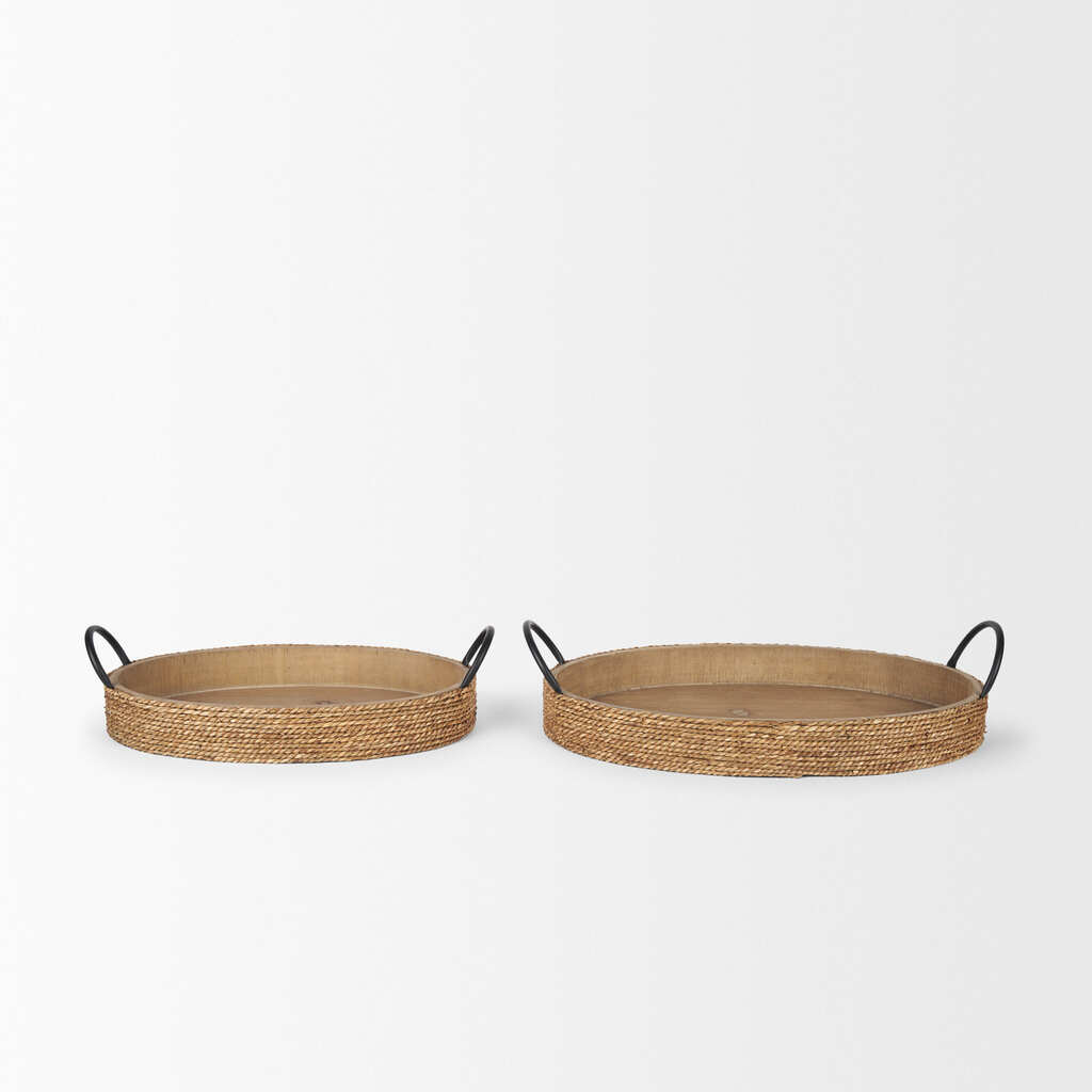 Wheaton Wood with Natural Jute Serving Trays In Brown by Mercana ...
