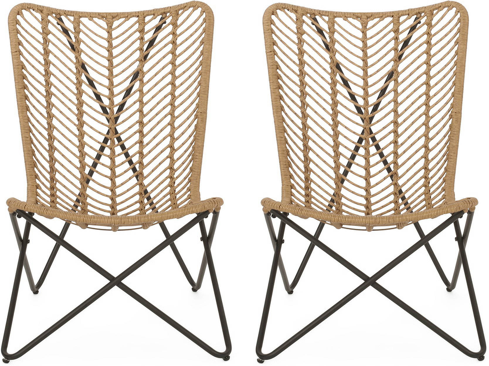 Wicker Chair with Geometric Cross Base In Light Brown - Set of 2 by ...