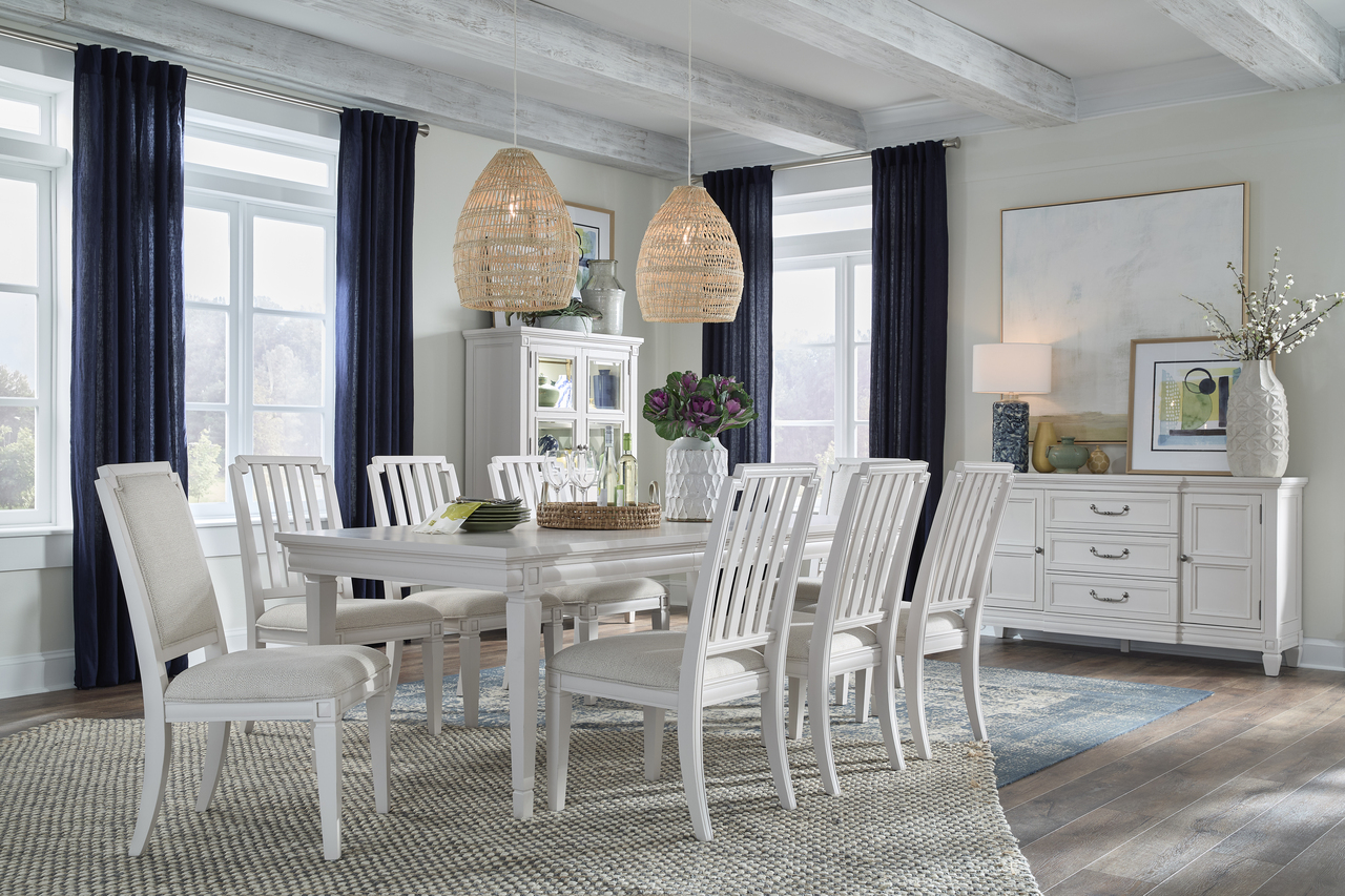 Willowbrook Extendable Rectangular Dining Set In Egg Shell White by Magnussen | 1StopBedrooms