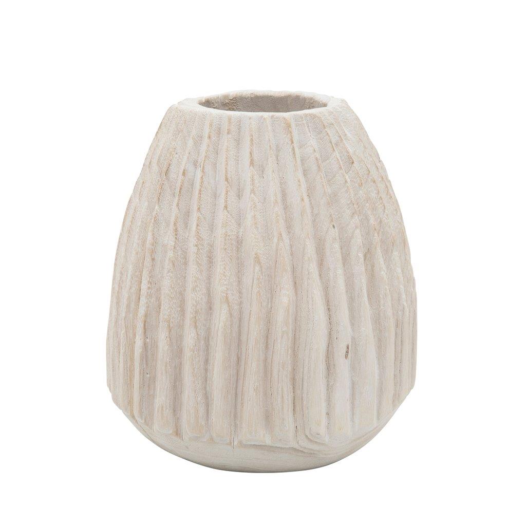 Wood 8 Inch Ridged Vase In White by Sagebrook Home | 1StopBedrooms