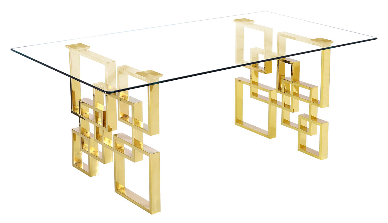 Xquenda 79 x 40 Inch Rectangular Dining Table In Glass Top and Gold ...