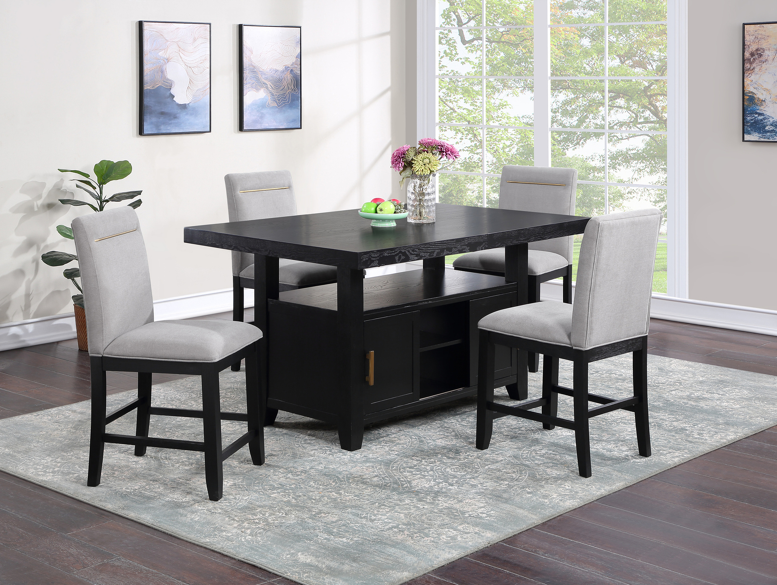 Yves 5 Piece Counter Height Storage Dining Set In Black by Steve Silver ...