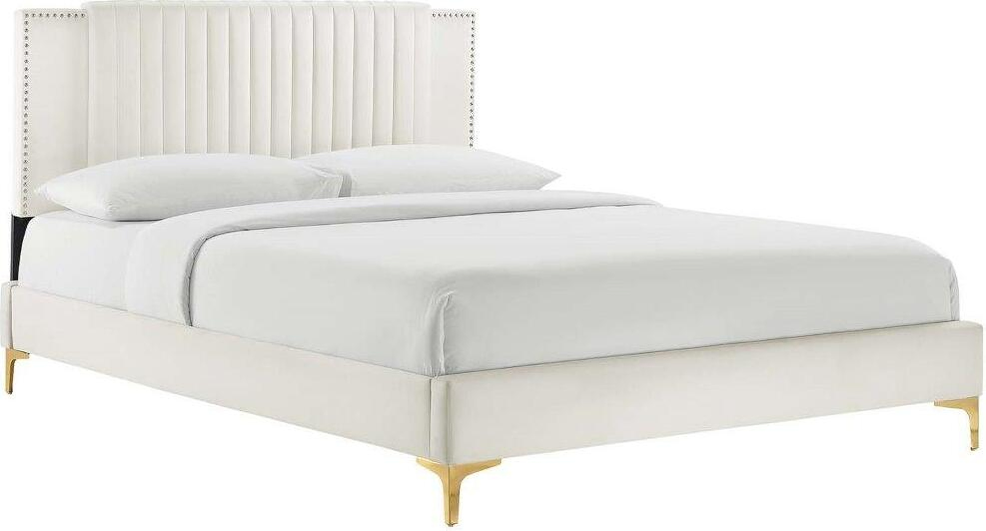 Zahra Channel Tufted Performance Velvet King Platform Bed In White MOD ...
