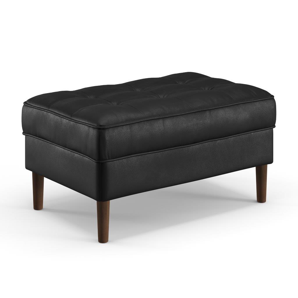 Zander Genuine Leather Rectangular Ottoman In Walnut and Black by Aeon ...