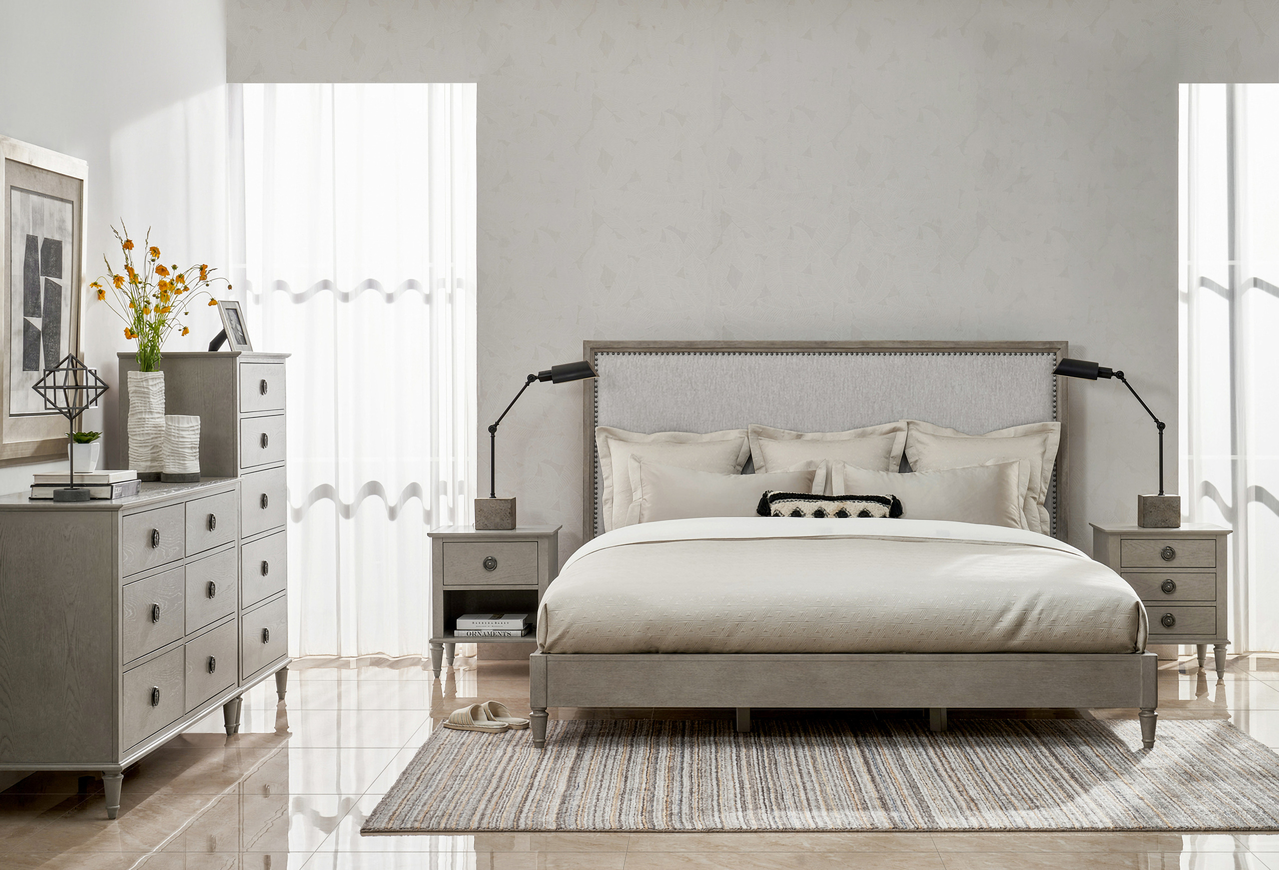 Zest Upholstered Bedroom Set In Greige by Caracole | 1StopBedrooms