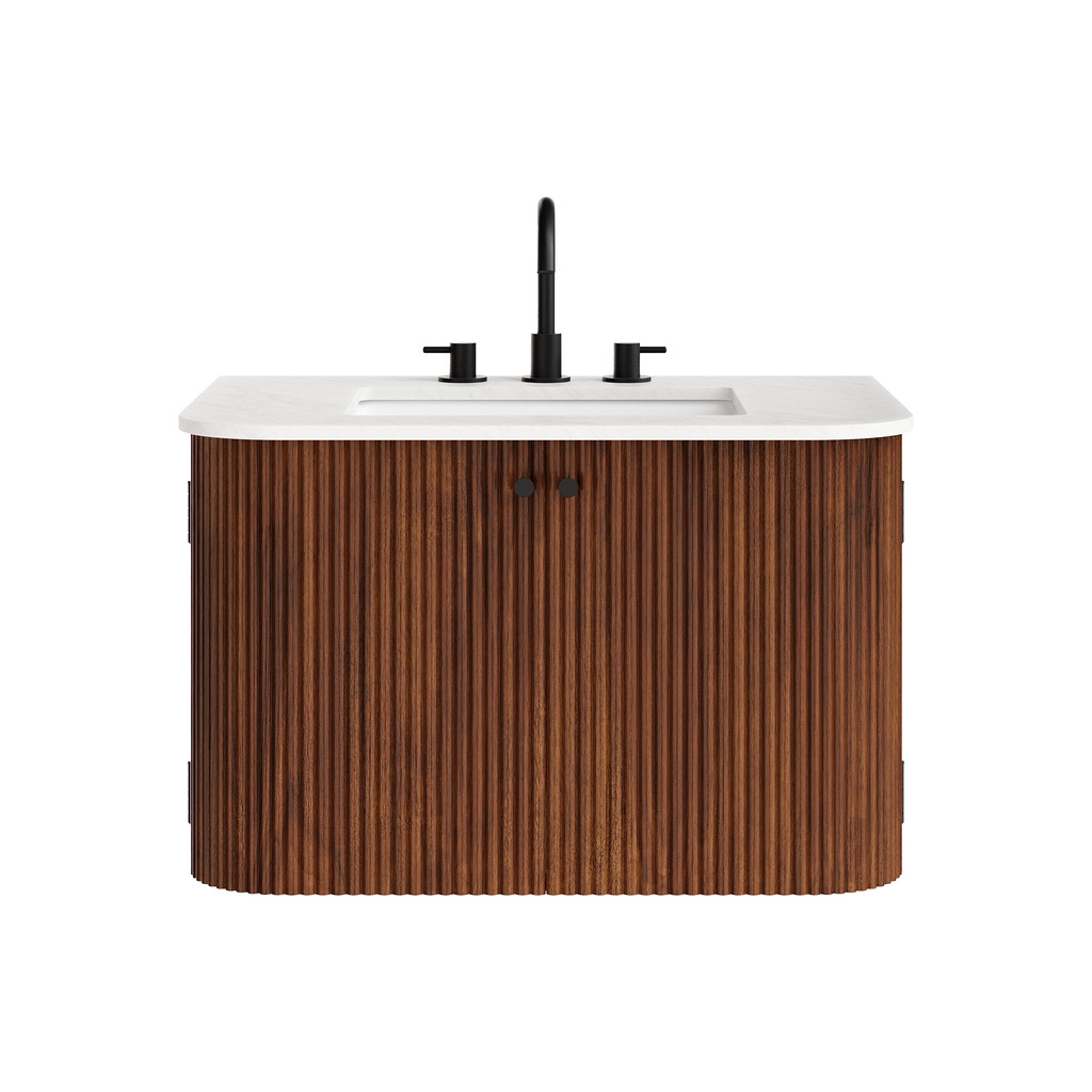 Zia 30 Inch Wall-Mount Bathroom Vanity With Marble Sink In Walnut by ...