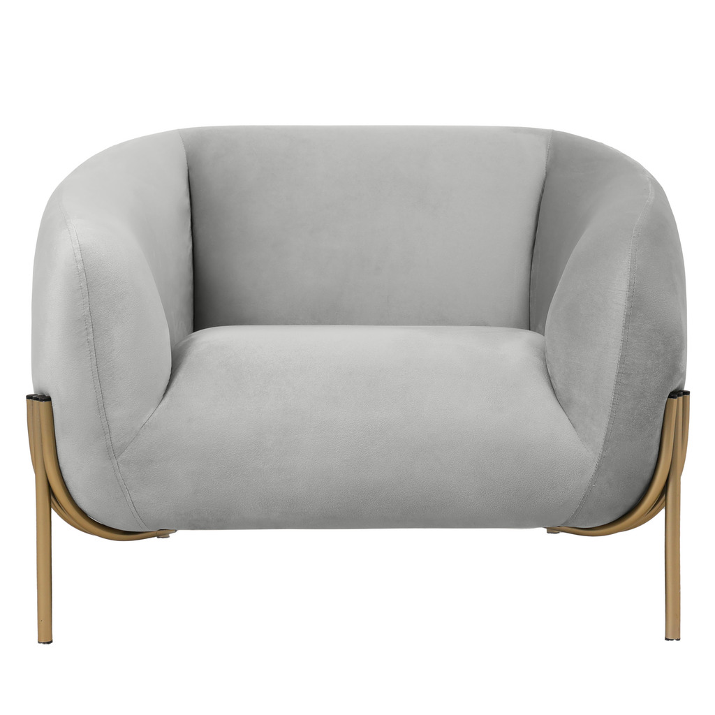 Zuno Modern Single Seater Sofa In Light Grey Velvet by LeisureMod ...