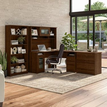 Bush furniture cabot l shaped desk with hutch in harvest cherry store