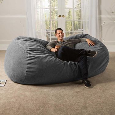 Foam 7 Foot Giant Bean Bag Sofa Premium Chenille In Grey by Jaxx Bean Bags 1StopBedrooms
