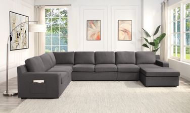 Waylon Gray Linen 7 Seater U Shape Sectional Sofa Chaise With Pocket 81803 10