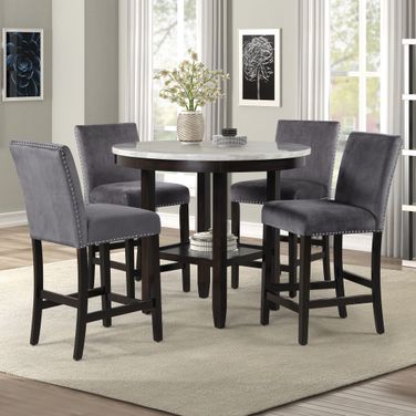 Celeste 42 Inch Round Faux Marble And Blue Dining Table by New Classic 1StopBedrooms