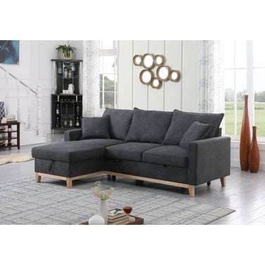 Lilola home haris gray fabric sleeper sofa sectional couch and storage ottoman store
