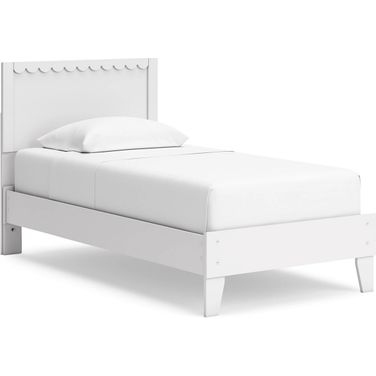 white frame single bed