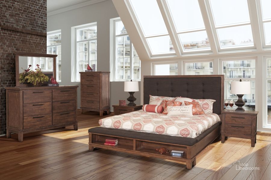 Cagney Chestnut King Upholstered Panel Bed by New Classic | 1StopBedrooms