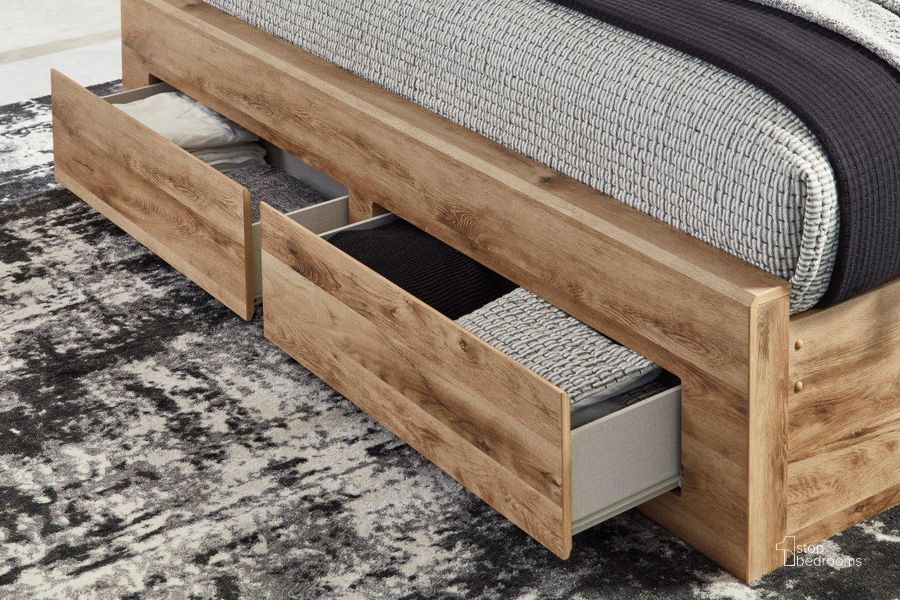 Hyanna Tan King Storage Platform Bed by Ashley Furniture | 1StopBedrooms