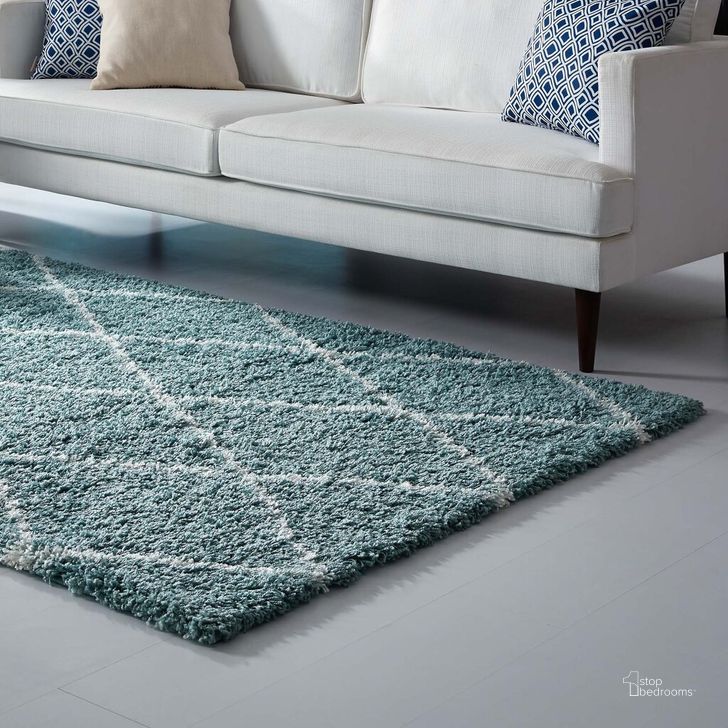 Toryn Diamond Lattice 8X10 Shag Area Rug In Aqua Blue and Ivory by ...