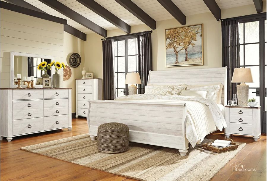 Willowton King Sleigh Bed In Washed White by Ashley Furniture ...