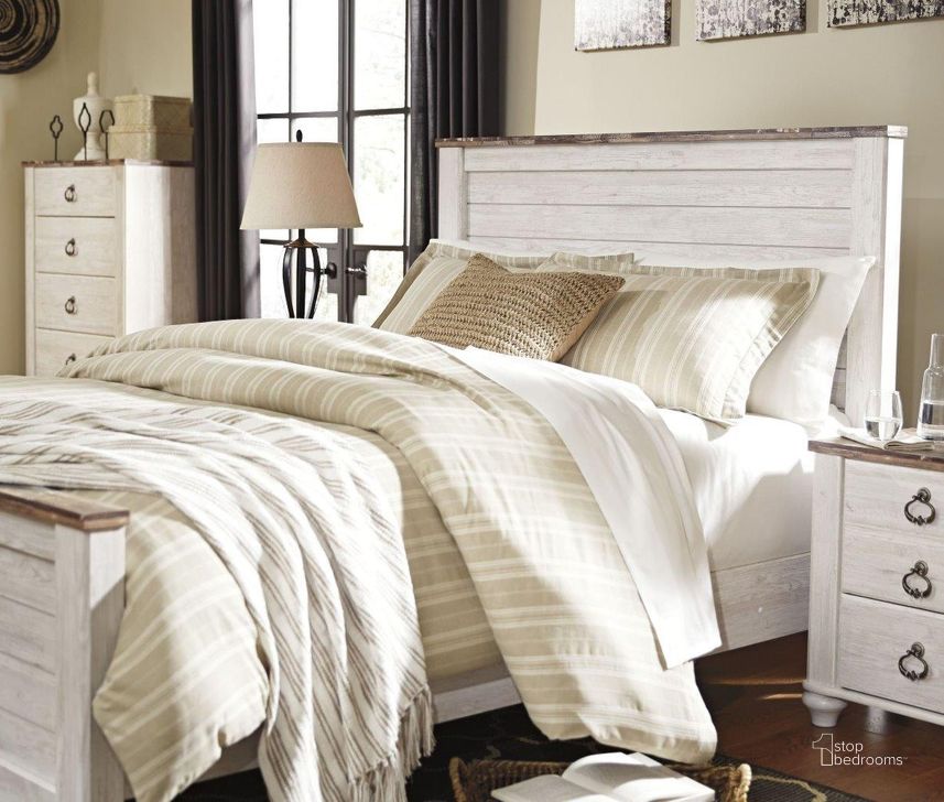 Willowton Whitewash Queen Panel Bed by Ashley Furniture | 1StopBedrooms