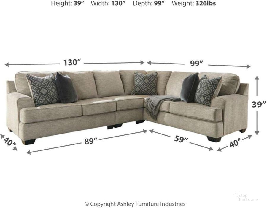 Bovarian 3-Piece RAF Sectional In Stone by Ashley Furniture | 1StopBedrooms