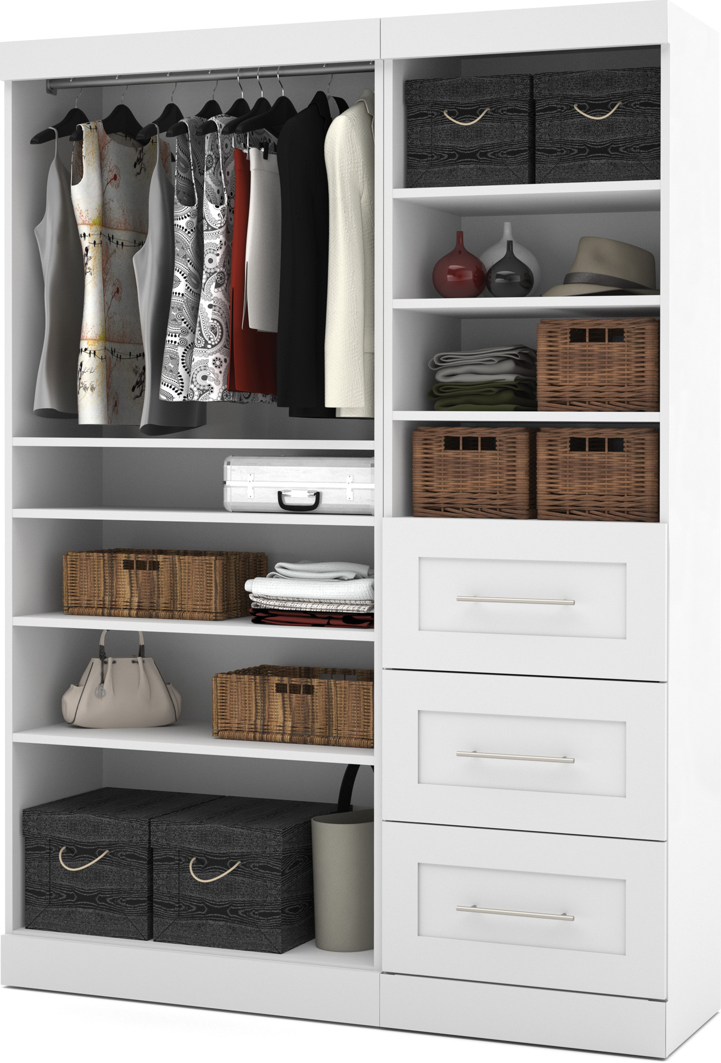 Pure White 61" Classic Open Storage Unit With 3 Drawers by Bestar ...