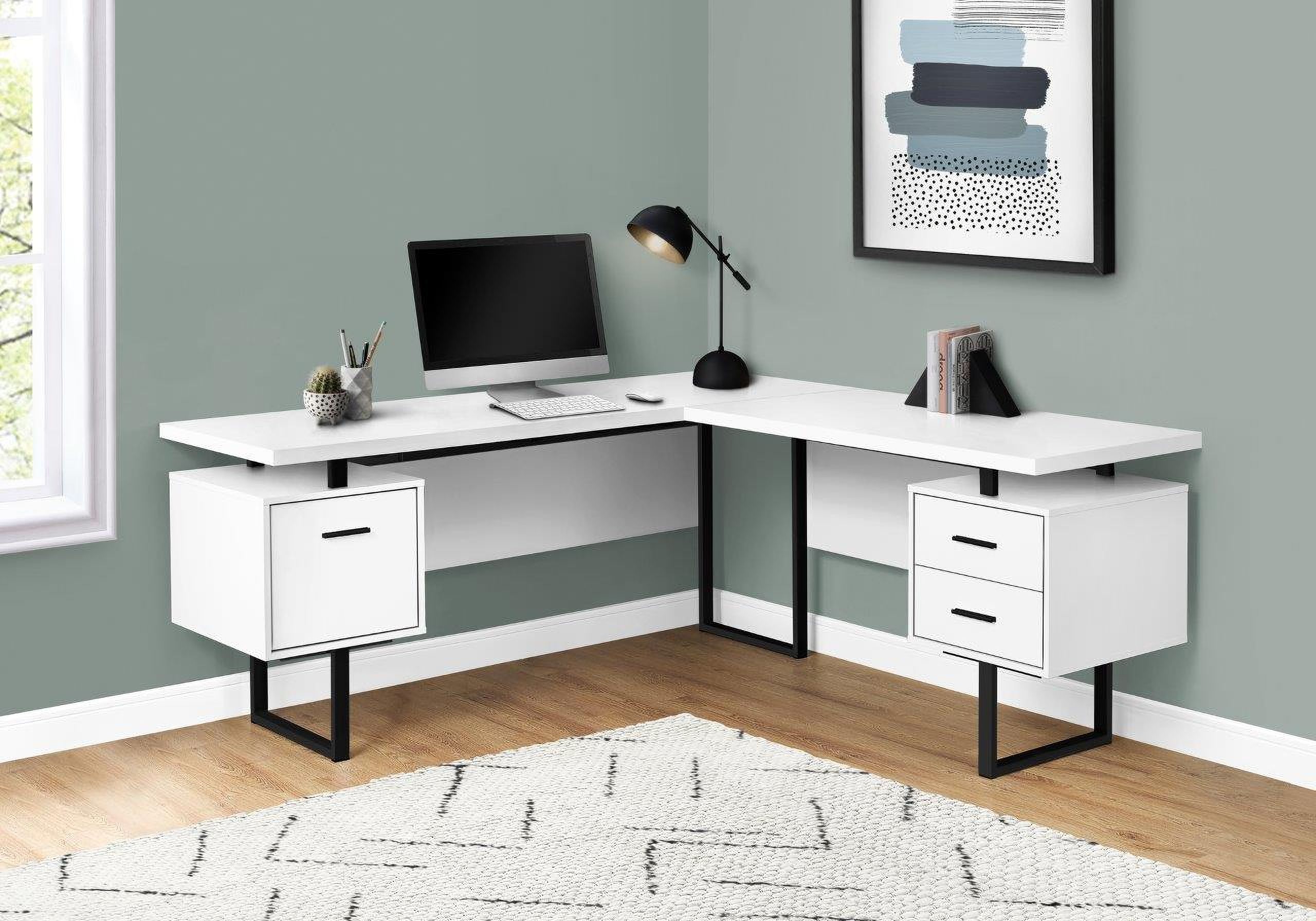 70 Inch Computer Desk In White With Left Or Right Face by Monarch ...