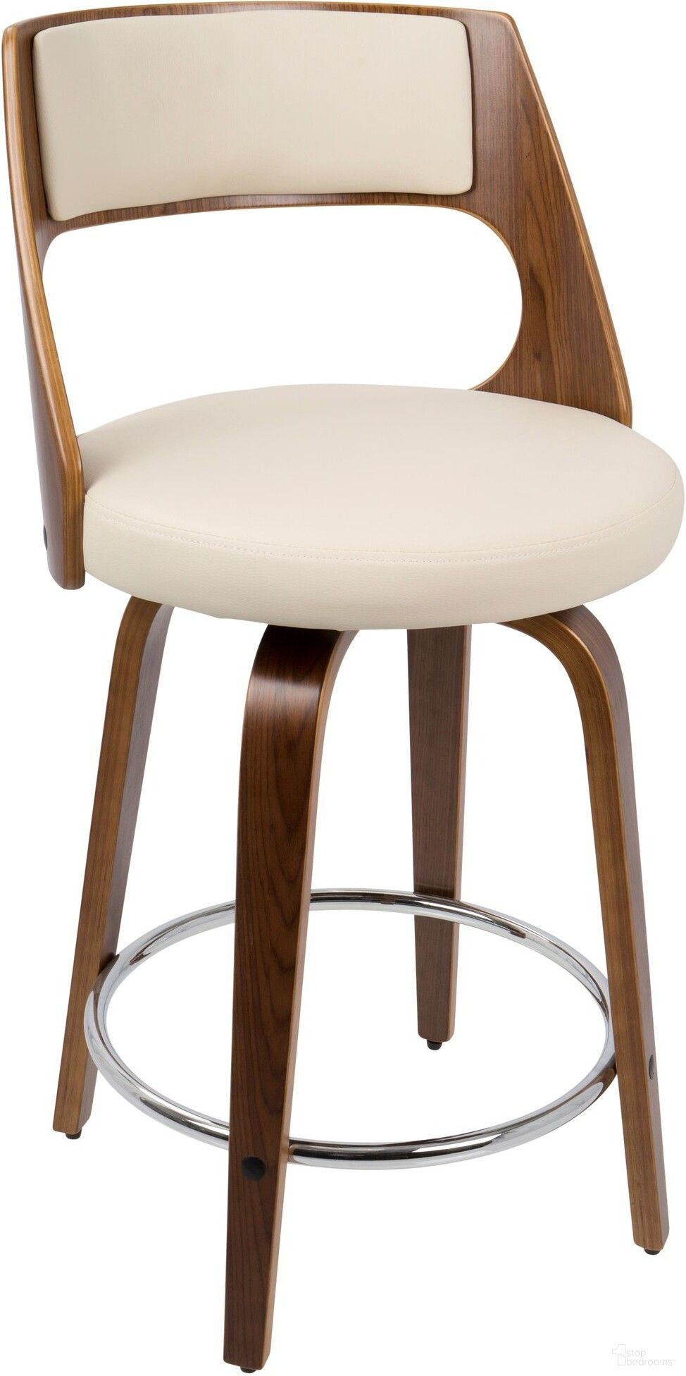 Cecina Modern Counter Stool with Swivel in Walnut and Cream Faux ...