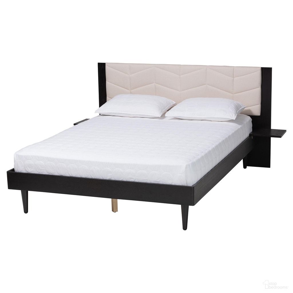 Adriano Fabric and Wood Queen Bed with Built-In Side Tables In Black ...