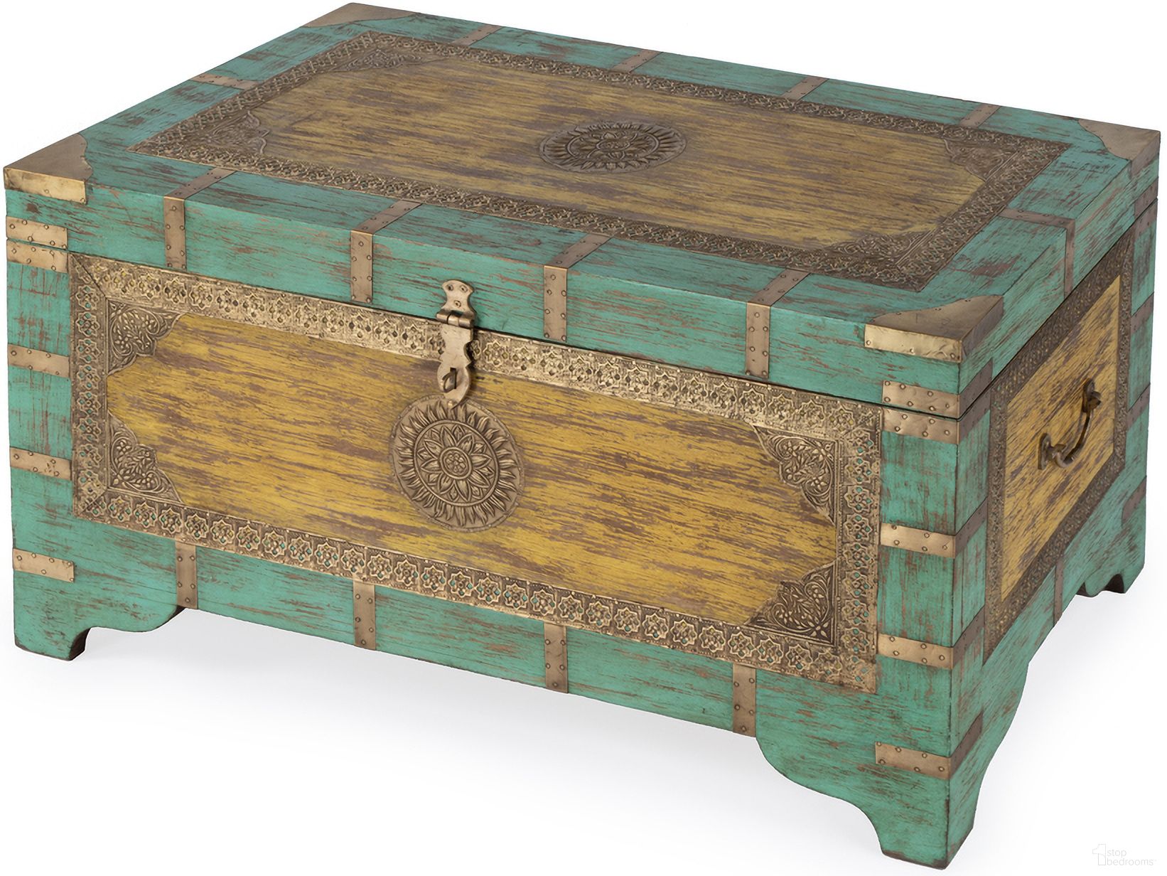Artifacts Nador Hand-Painted Brass Inlay Storage Trunk Coffee Table In ...