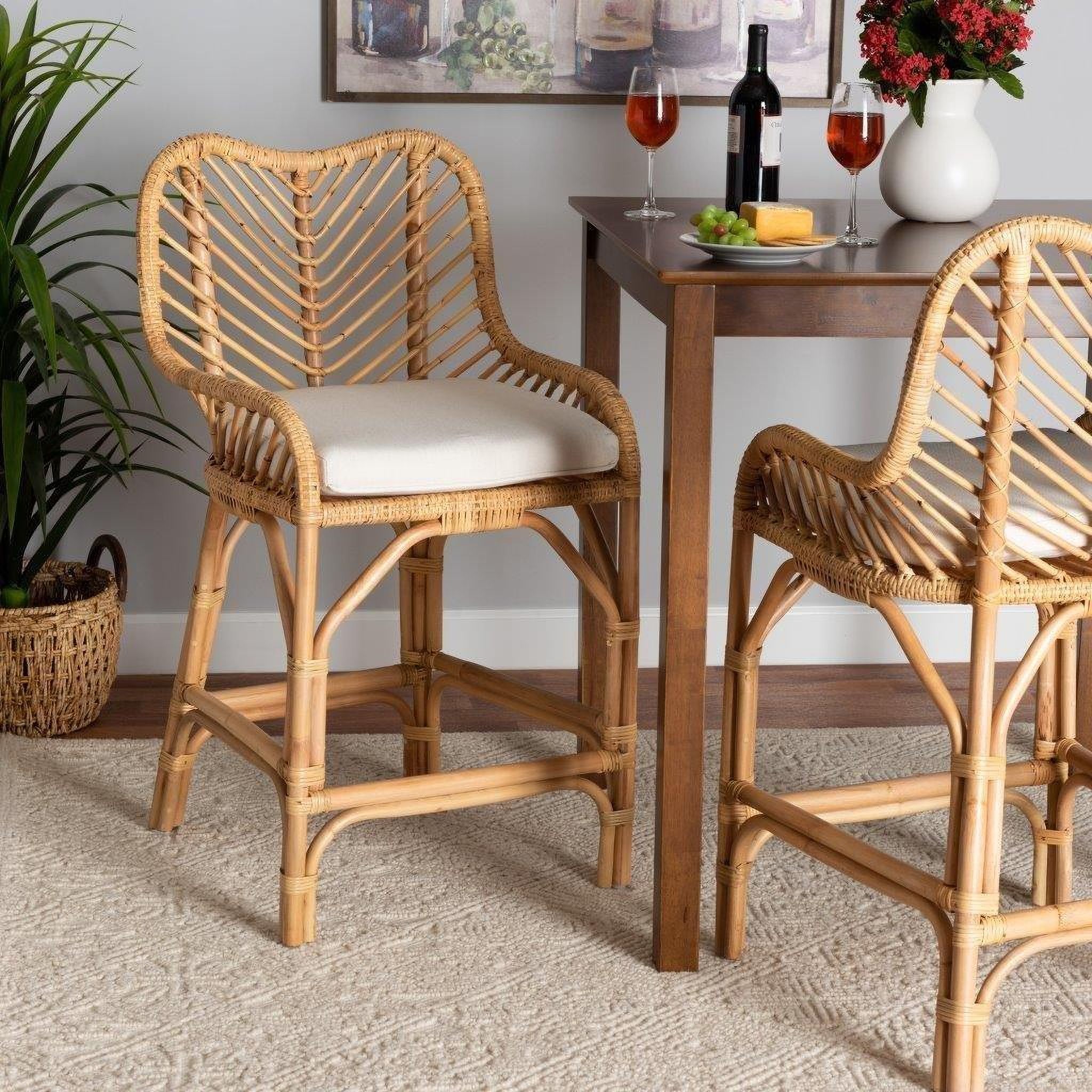 Baxton Studio Arween Modern Bohemian Natural Brown Rattan Counter Stool ...