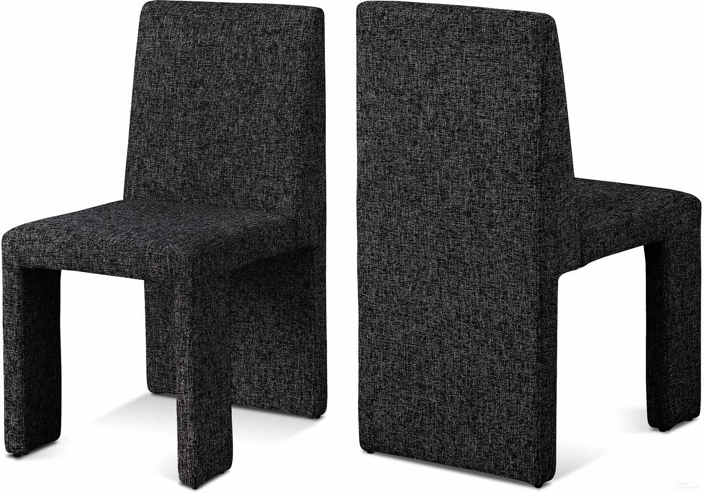 Benson Linen Textured Fabric Dining Chair Set of 2 In Black by Meridian ...